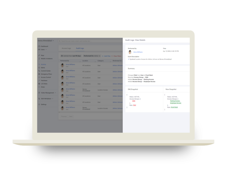 Audit and Access Logs for Physical Access Control - Genea